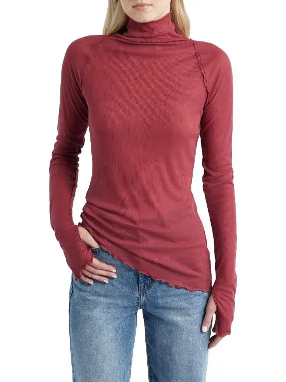 Free People Close To Home Ribbed Turtleneck Top - Miss Crimson