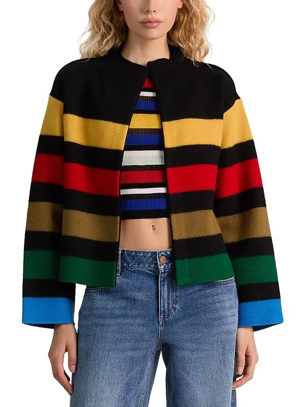 Alice + Olivia Pearson Striped Sweater Jacket - Black Multi