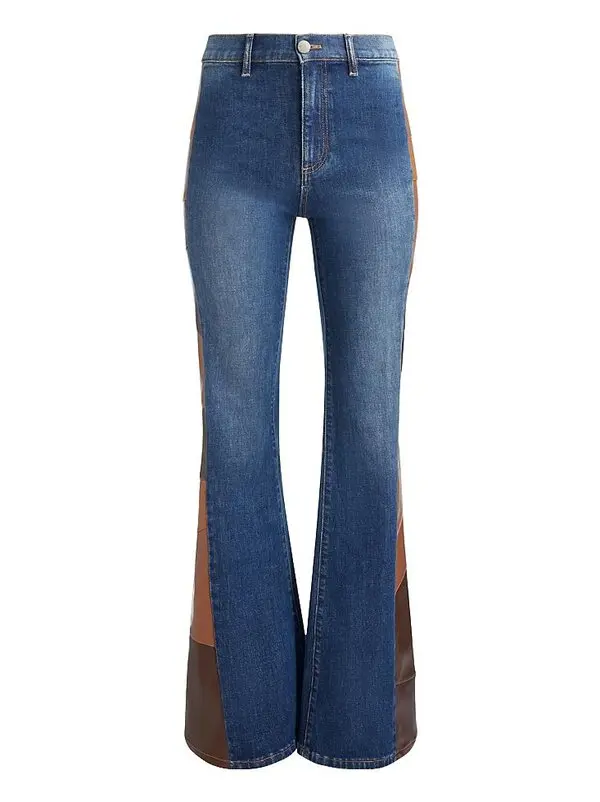 Alice + Olivia High-rise Faux Leather Patchwork Flare Jeans - Darby Vintage Blue