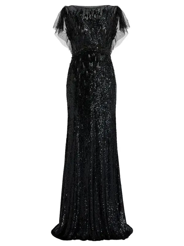 Jenny Packham Bonnie Sequin-embellished Tulle Gown - Liquorice