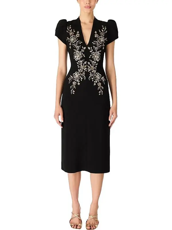 Jenny Packham Freya Embroidered Midi Dress - Liquorice