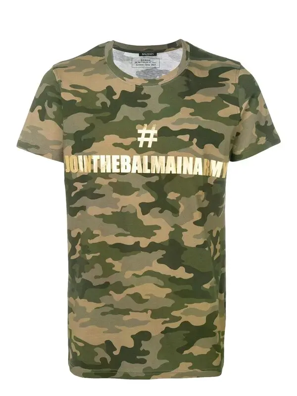 Balmain Camouflage Print Logo T-shirt - Green