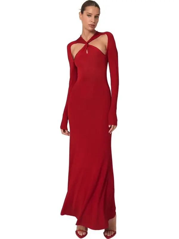 REISS Vivienne Petite Cut-out Knitted Maxi Dress - Red
