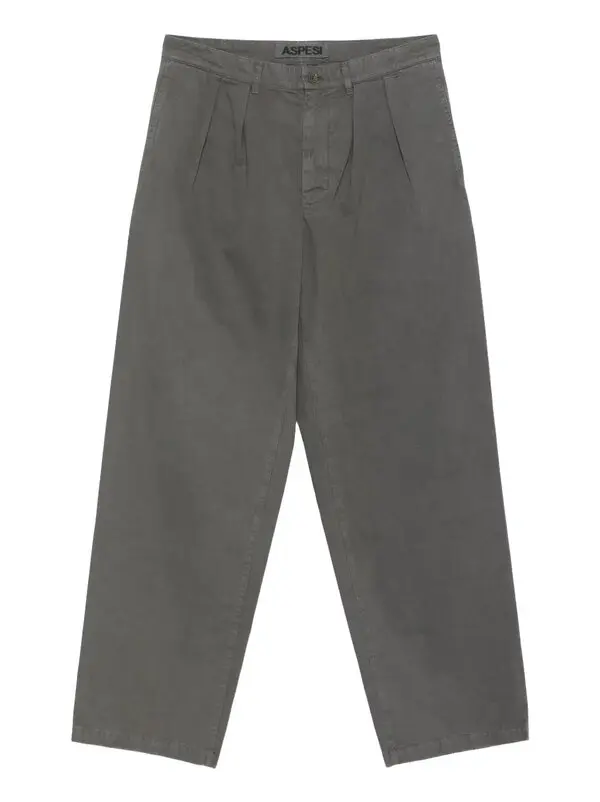 Aspesi Pleated Cotton Straight-leg Trousers - Grey