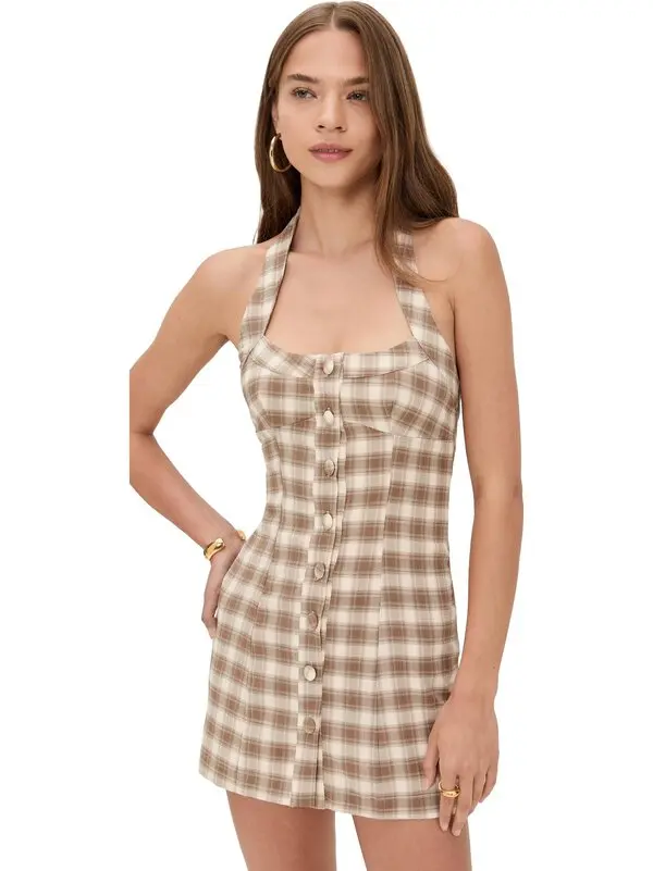 BAILEY ROSE Plaid Mini Dress - Tan