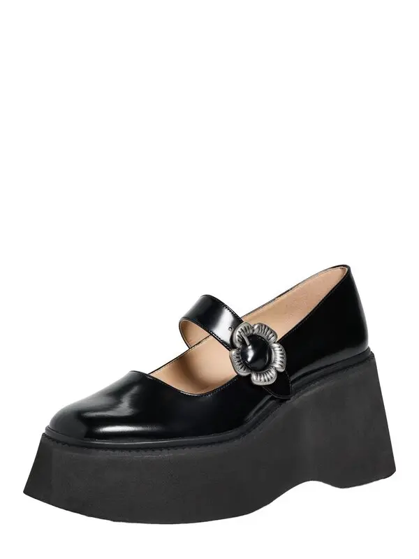 Coach Tea Rose Platform Mary Jane Flats - Black