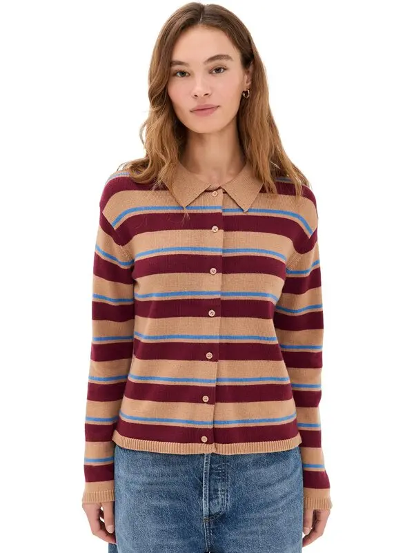 English Factory Striped Collar Button-front Cardigan - Multi Stripes