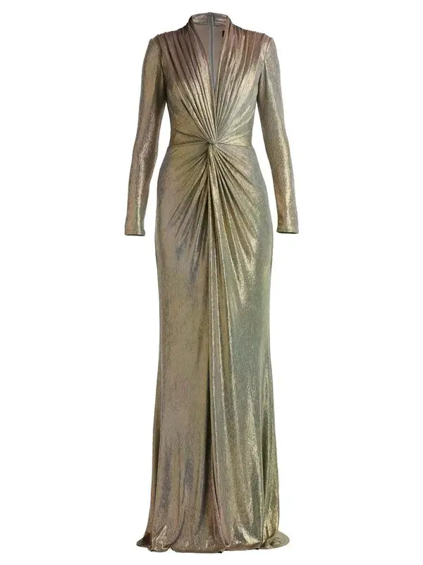 Tadashi Shoji Pleated Knot-front Maxi Dress - Gold