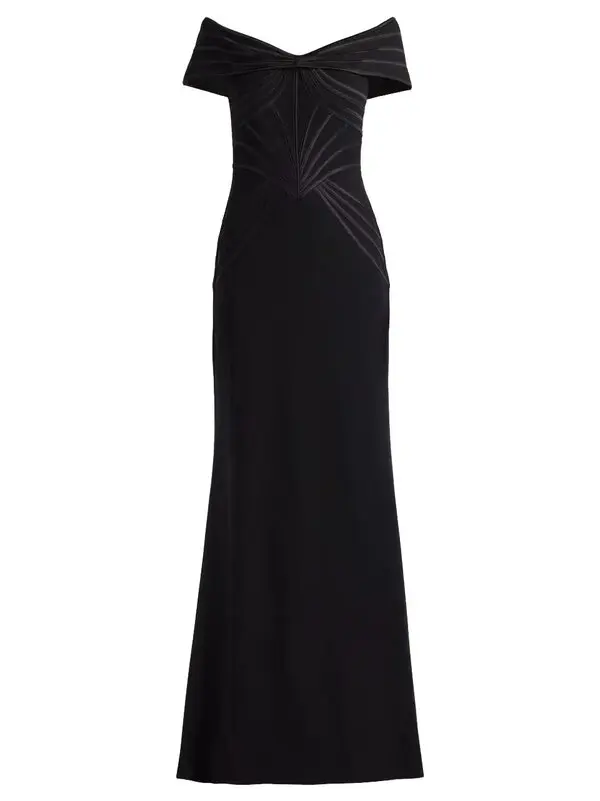 Tadashi Shoji Off-shoulder Panelled Gown - Black