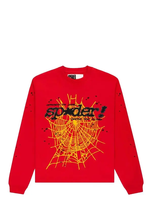SP5DER Punk V2 Spider-web-graphic T-shirt - Red