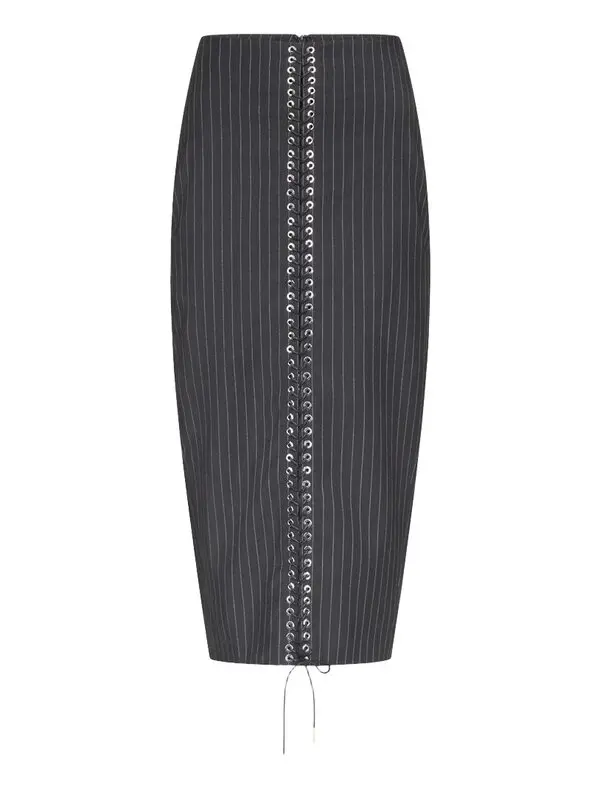 LUDOVIC DE SAINT SERNIN Pinstripe Pencil Skirt With Eyelet Details - Black
