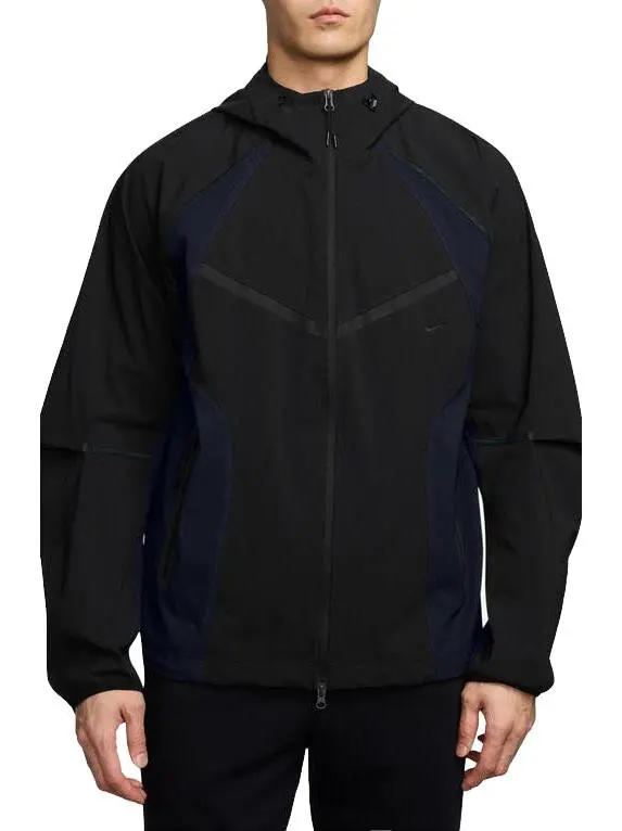 Nike Tech Dri-fit Woven Oversized Hooded Stretch Nylon Zip Jacket - Black/obsidian