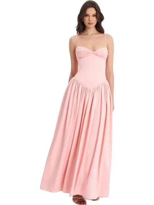MISS CIRCLE Najwa Ruched Breast Drop Waist Maxi Dress - Baby Pink