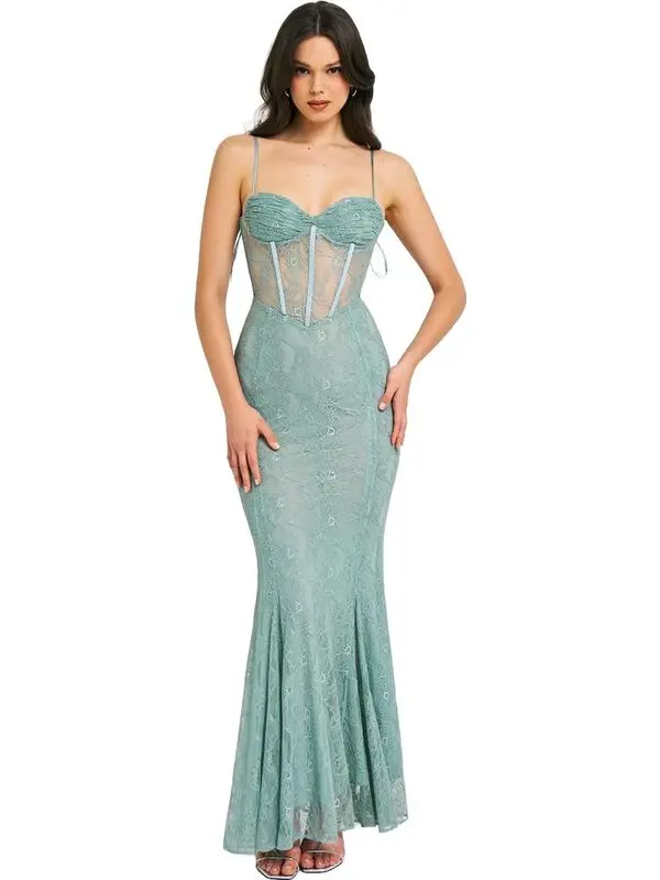 MISS CIRCLE Janelle Sweetheart Mermaid Lace Maxi Dress - Sage Green