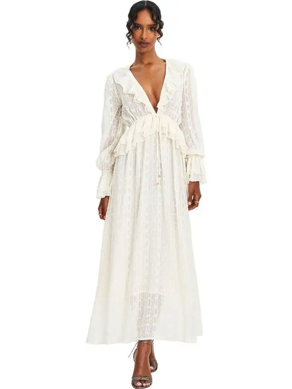 MISS CIRCLE Jacquard Chiffon Maxi Dress - Off White