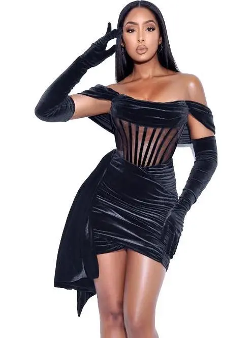 MISS CIRCLE Irisa Draping Off-shoulder Corset Dress - Black