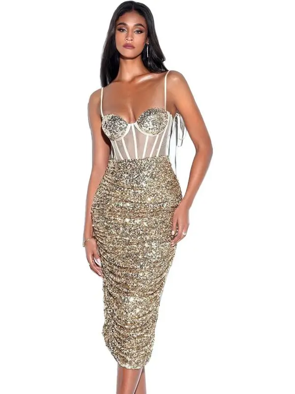 MISS CIRCLE Sequin Corset Dress - Gold Or Grape Purple