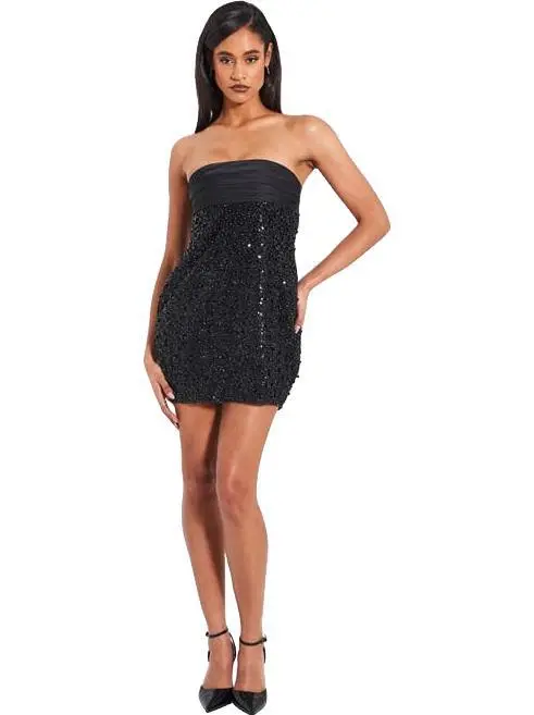 MISS CIRCLE Strapless Mini Dress With Pearls - Black