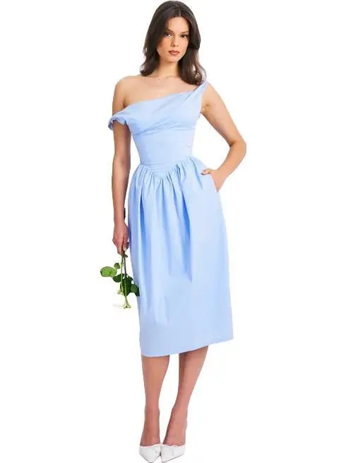MISS CIRCLE Reina Drop Waist Corset Midi Dress - Blue