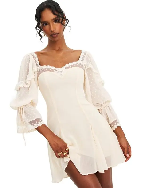 MISS CIRCLE Zakira Lace Trim Mini Dress - Off White