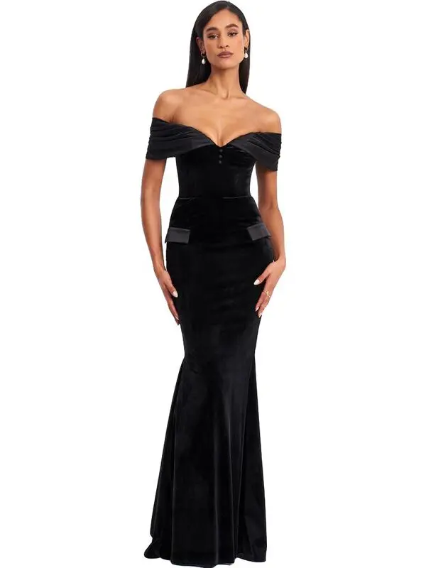 MISS CIRCLE Velvet Off-shoulder Mermaid Maxi Dress - Black