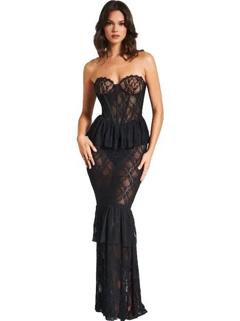 MISS CIRCLE Quennell Lace Corset Maxi Dress - Black