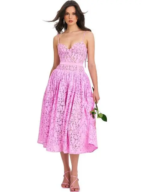 MISS CIRCLE Lace Drop Waist Midi Sundress - Pink