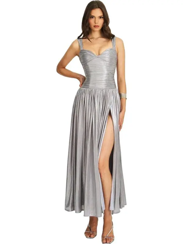MISS CIRCLE Glitter Drop Waist Maxi Dress - Silver