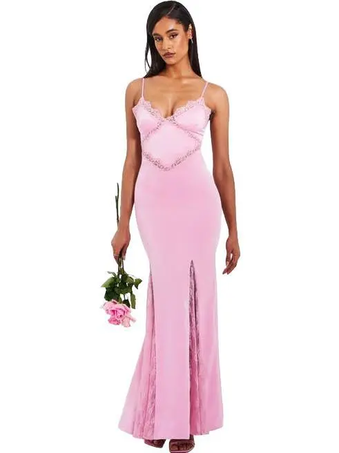 MISS CIRCLE Lace Satin Mermaid Maxi Dress - Light Pink