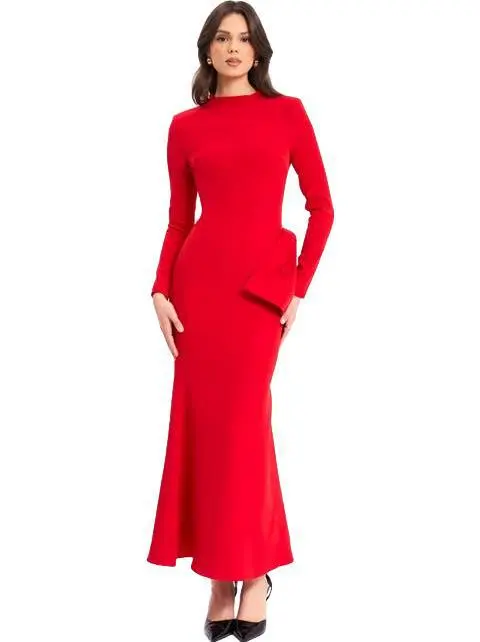 MISS CIRCLE Backless Maxi Dress With Bow - Red