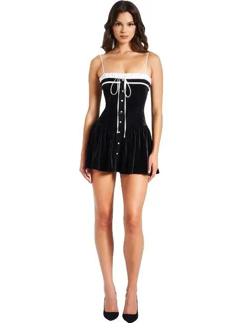 MISS CIRCLE Velvet A-line Corset Mini Dress - Black And White