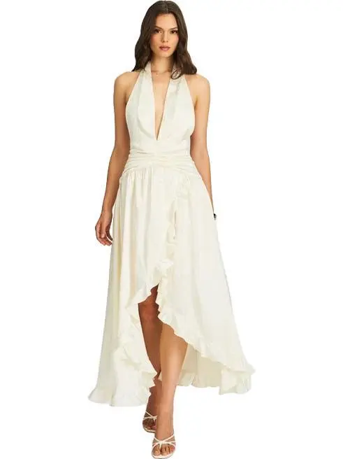 MISS CIRCLE Nalani Floral Ruffled Halter Maxi Dress - Ivory