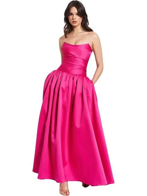 MISS CIRCLE Satin Strapless Corset Gown - Fuchsia