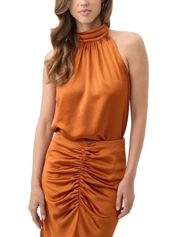 Trina Turk Zana Satin Halter Top - Amber