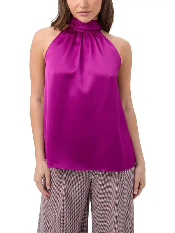 Trina Turk Zana Satin Halter Top - Geranium