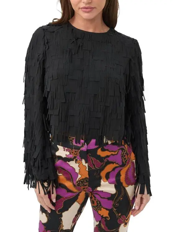 Trina Turk Chinaberry Fringe Top - Black