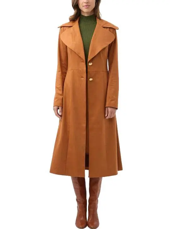 Trina Turk Faux Suede Midi Coat With Gold Button Details - Amber