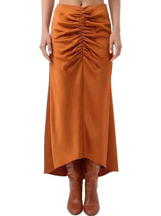 Trina Turk Aspen Satin Ruched Midi Skirt - Amber