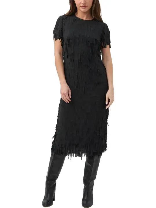 Trina Turk Silkoak Fringe Midi Dress - Black