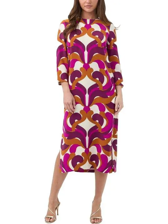 Trina Turk Printed Midi Dress With 3/4 Sleeves - Multi
