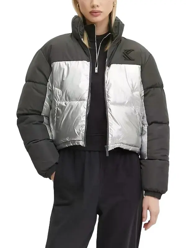 KARL KANI Metallic-panel Puffer Jacket - Silver