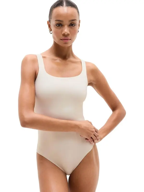 Athleta Bodymove Square Neck Bodysuit - Bone