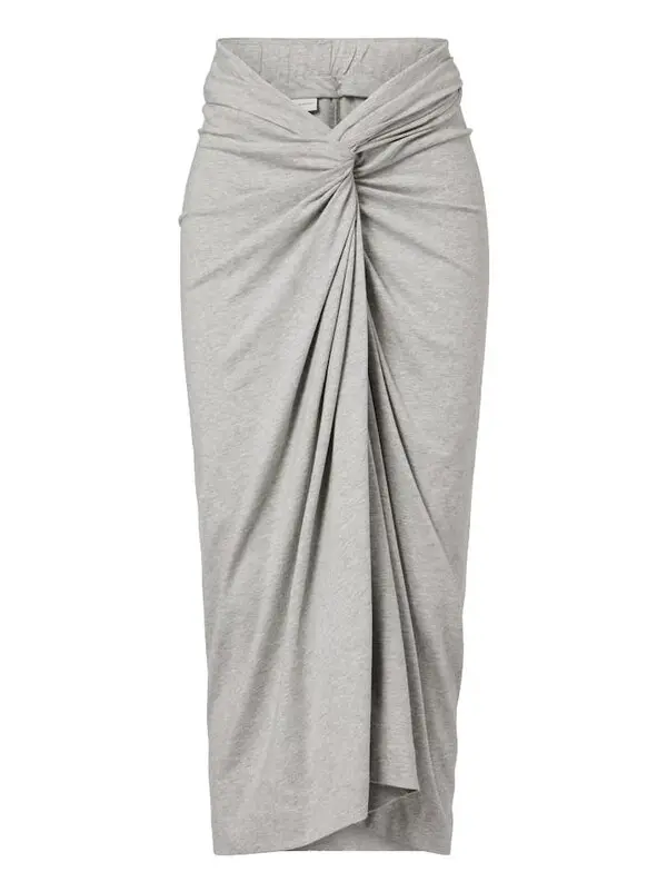 Dries Van Noten Gathered Cotton Jersey Midi Skirt - Grey