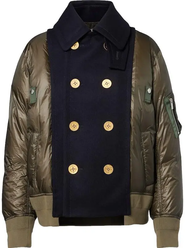 Sacai Double-breasted Down Jacket Navy X Khaki - Green