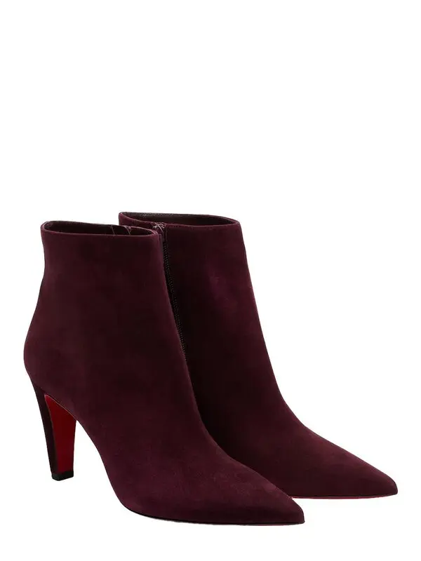 CHRISTIAN LOUBOUTIN Suede Ankle Boots - Burgundy