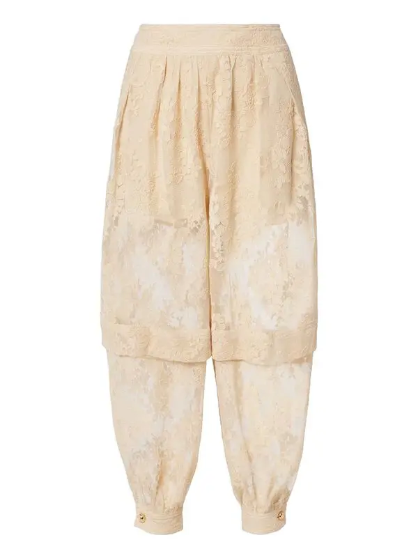 Zimmermann Hypnotic Layered Lace Barrel-leg Pants - Beige