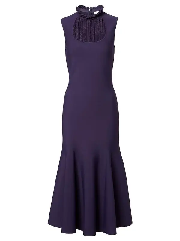 Alexander McQueen Lace-trimmed Ruffled Midi Dress - Purple