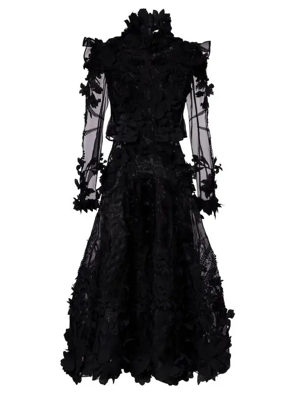 Zimmermann Hypnotic Applique Silk Organza Midi Dress - Black
