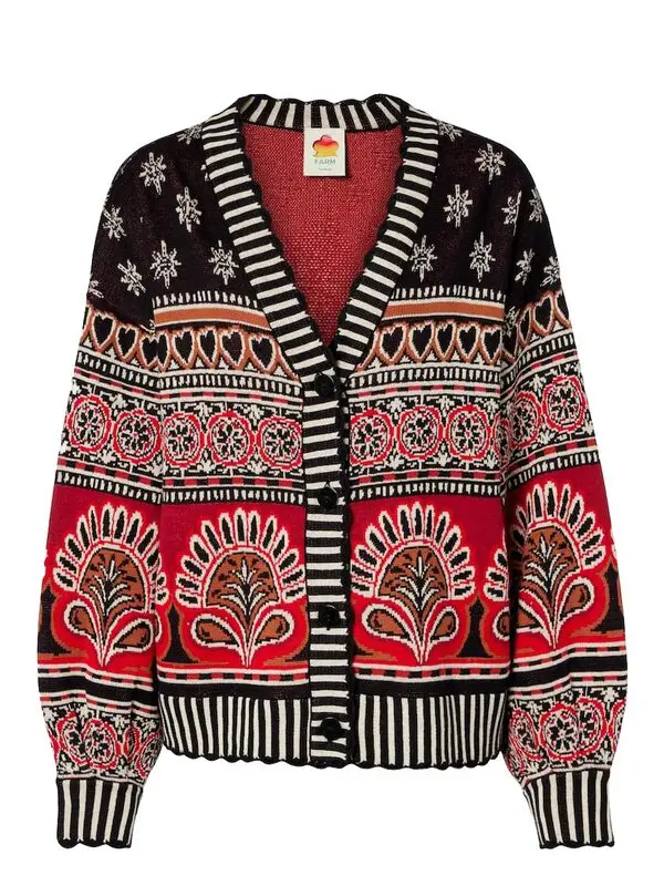 Farm Rio Coconut Grove Cotton Jacquard Cardigan - Black
