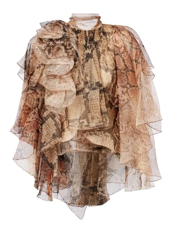 Zimmermann Memento Ruffled Silk Blouse - Brown